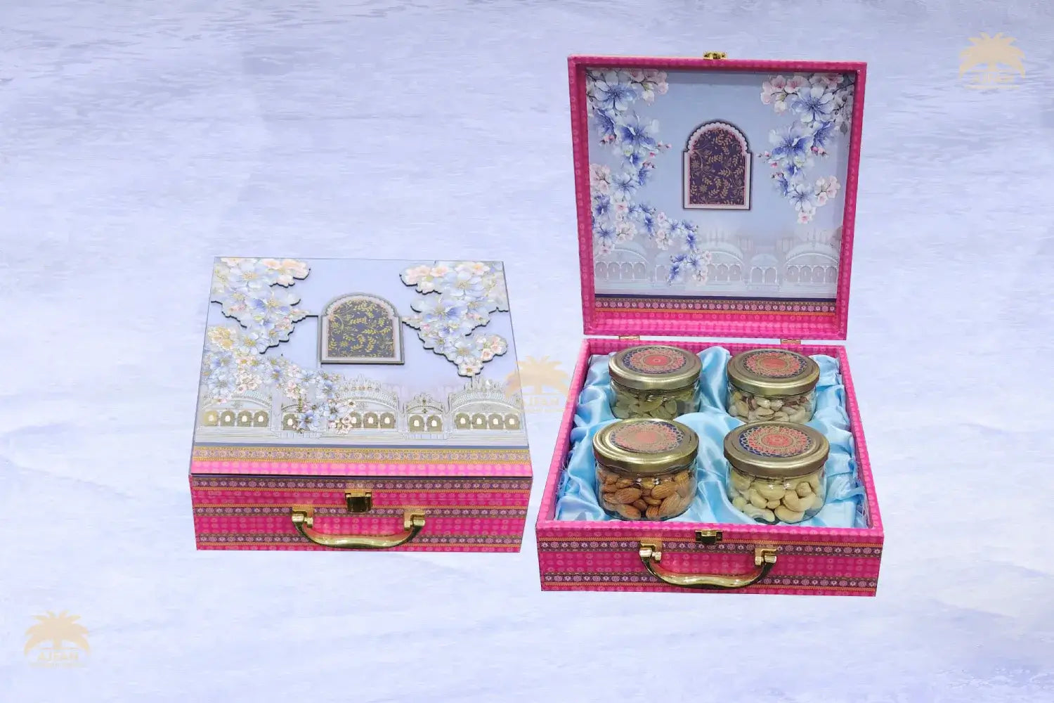 Ajfan Elegant Floral Dry Fruit Gift Box – 4 Golden Jars | Total 400g ...